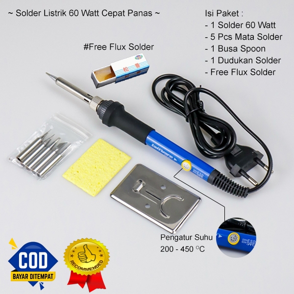 Jual Solder Listrik Tangan 60 Watt Adjustable Temperature Pengatur Suhu Cepat Panas Solder HP ...