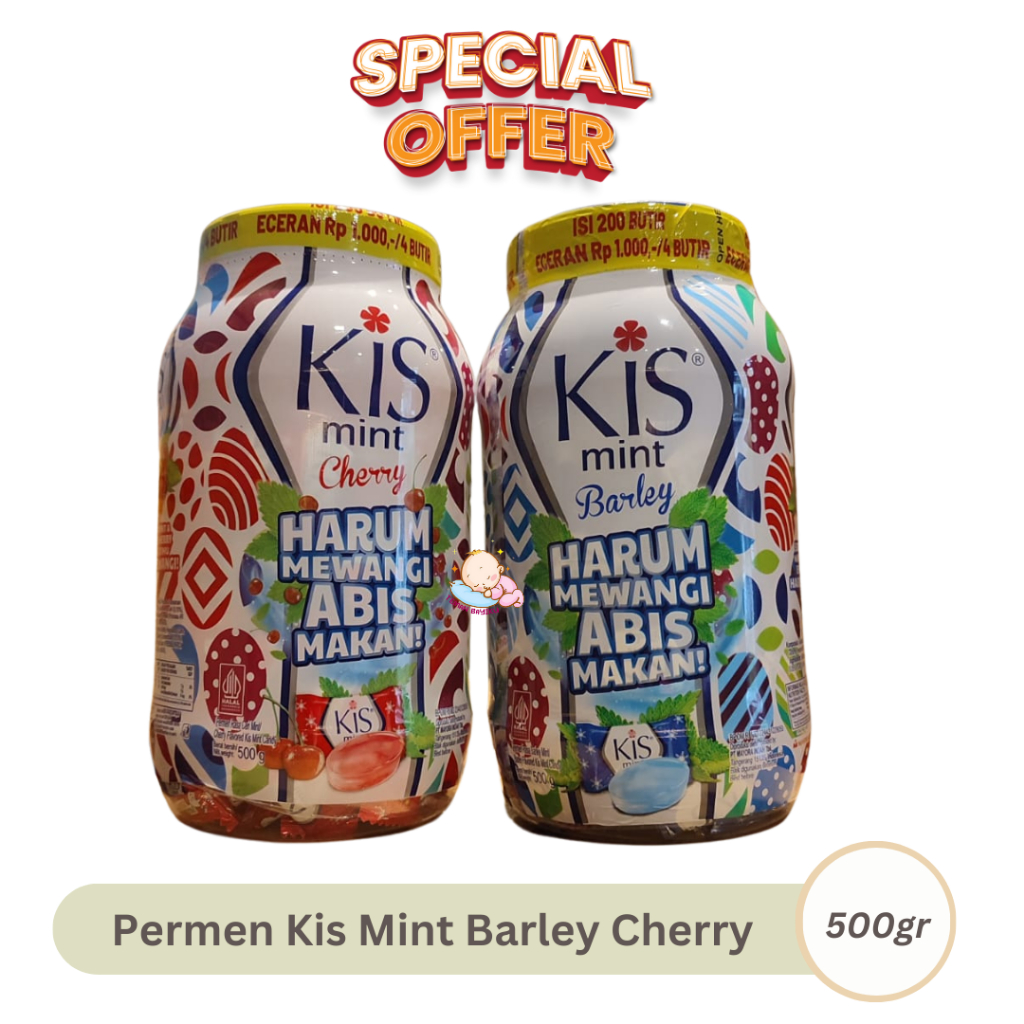 Jual Permen Kis Mint Cherry & Barley 500gr Jar 200 Butir Harum Kemasan Toples Candy Kiss ...