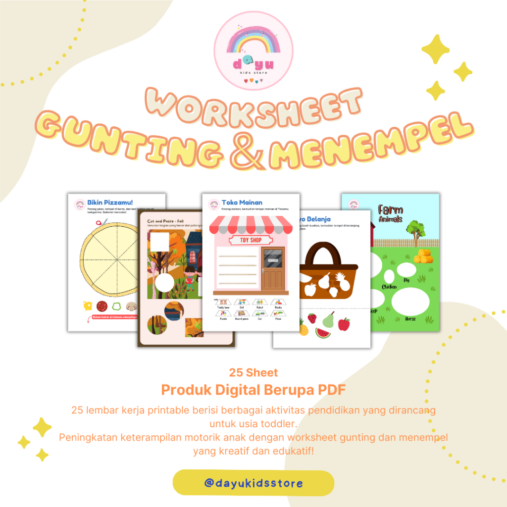 Jual Printable Worksheet Aktivitas Gunting Tempel 25 Lembar Kerja