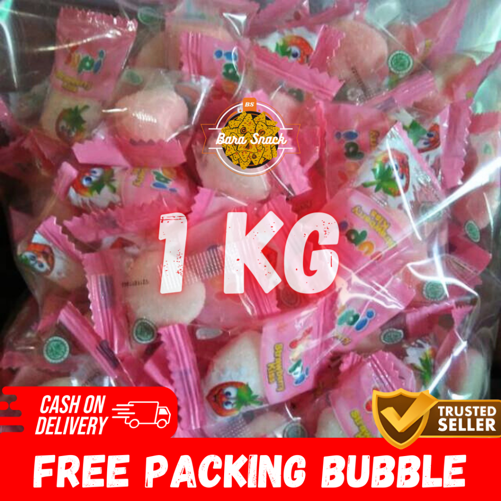 Jual [ 1KG ] Permen Yupi Strawberry Kiss Premium / Camilan Snack Kiloan ...