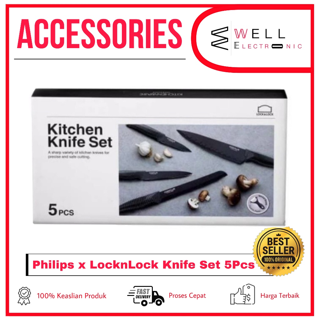 Jual [EXCLUSIVE] LOCKNLOCK PISAU SET COOKPLUS 5PCS - BLACK LOCK&LOCK ...
