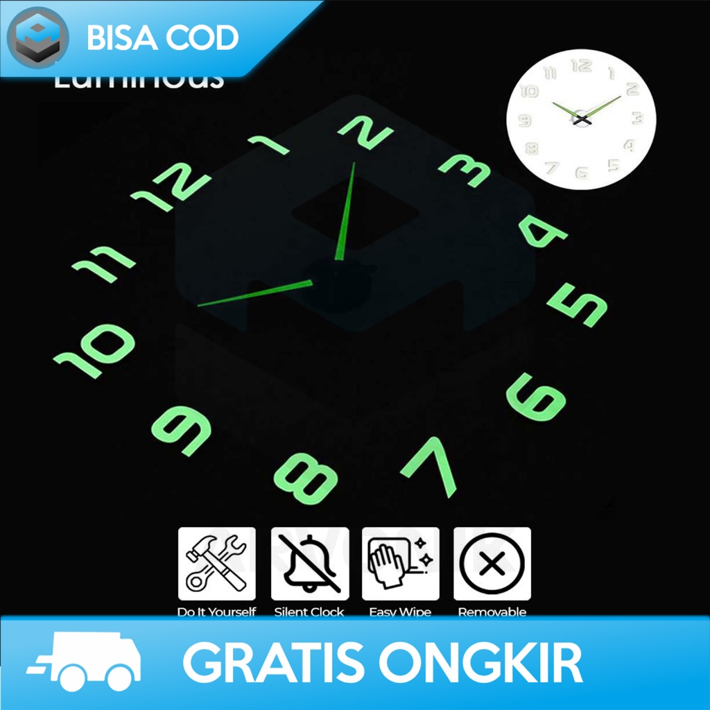 Jual JAM DINDING TEMPEL GLOW IN THE DARK DIY BESAR WALL CLOCK GIANT ...