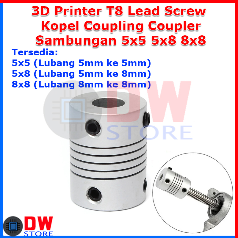 Jual Kopel Sambungan AS Shaft Coupler Coupling T8 Lead Screw 5 6 6.35 ...