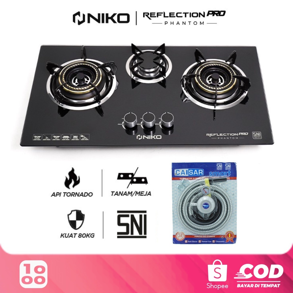 Jual Kompor Gas Kaca 3 Tungku TANAM NIKO REFLECTION PRO PHANTOM | Shopee Indonesia