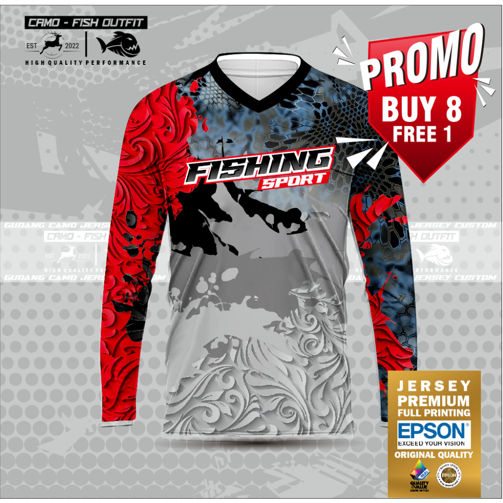 Jual Jersey Custom Mancing Dryfit Permium motif fishing sport right red ...