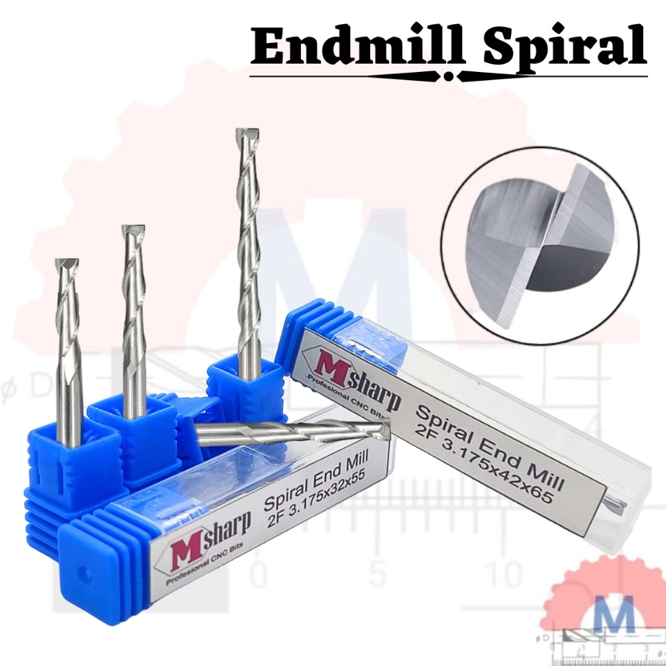 Jual cW Endmill 2F spiral 3175mm carbide 14 inchi cnc router bit spiral ...