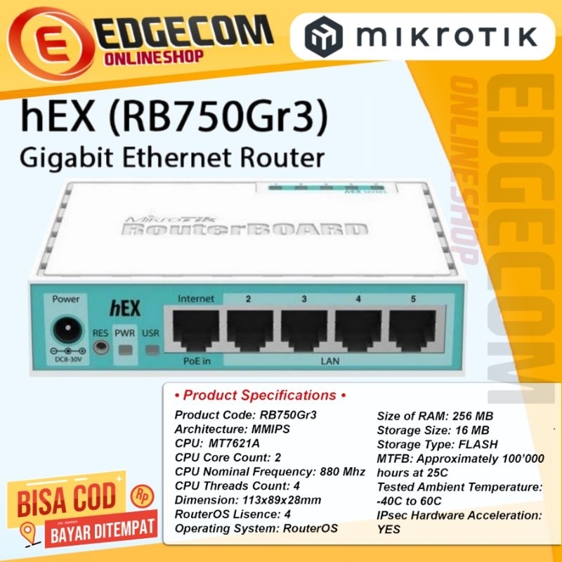 Jual MIKROTIK (hEX) RB750Gr3 ROUTER MIKROTIK RB 750 GR3 HEX / RB 750GR3 ...