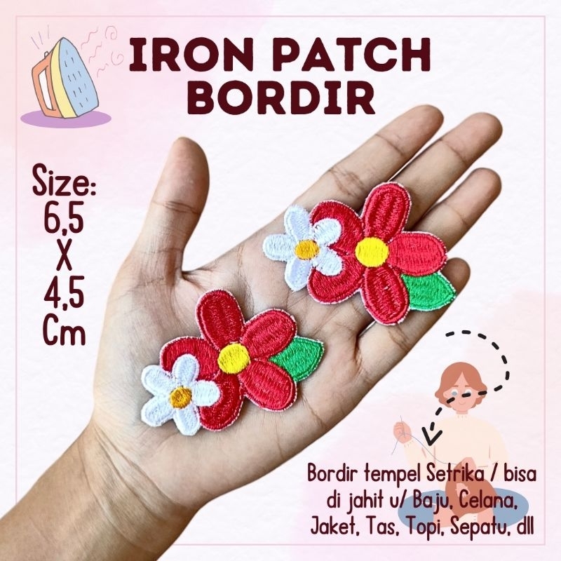 Jual MURAH Emblem Bordir Bunga Merah ( SDH ADA LEM BISA LGSNG SETRIKA ...