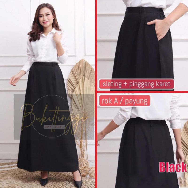 Jual Rok Hitam Panjang Line A Kerja Kuliah Bahan Tebal dan Street ...