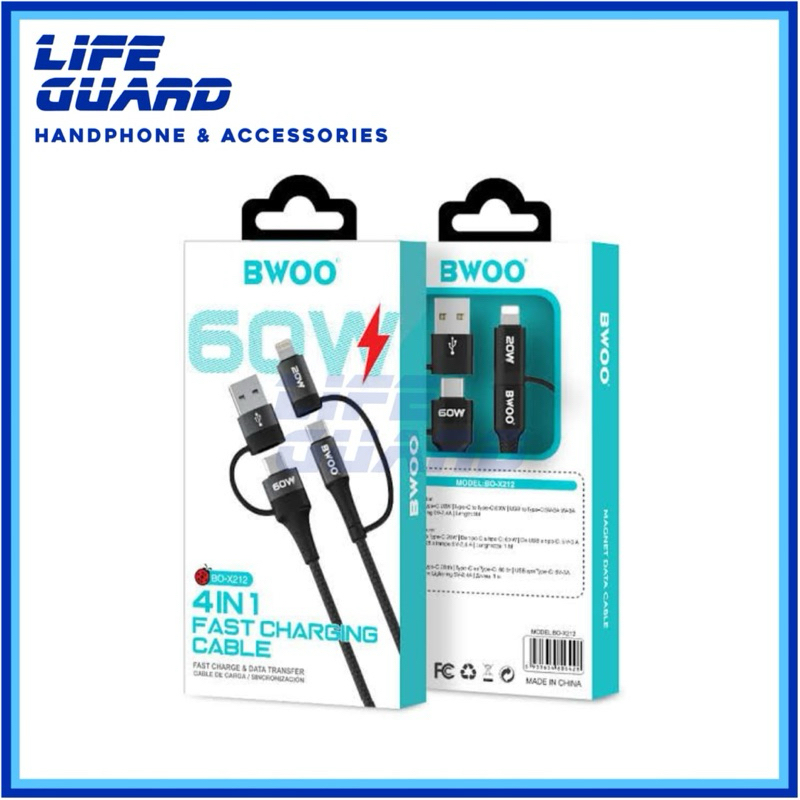 Jual KABEL DATA BWOO 4 IN 1 60W BO-X212 FAST CHARGING DATA CABLE | Shopee Indonesia