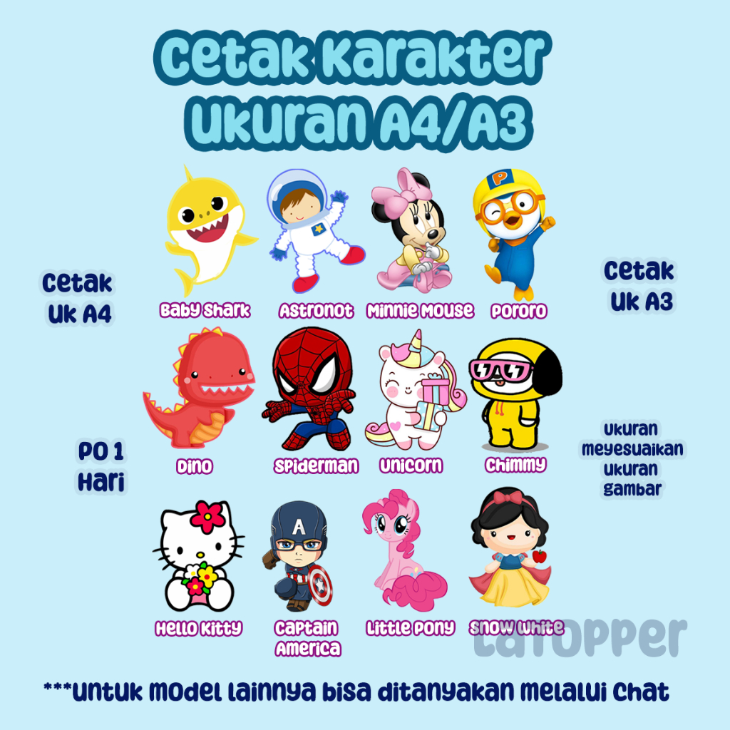 Jual CETAK KARAKTER UKURAN A3/A4/ CETAK BACKDROP ULANG TAHUN KARAKTER | Shopee Indonesia