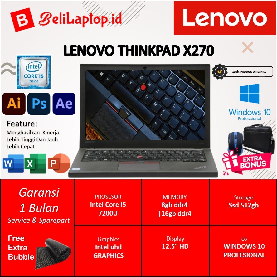Jual laptop lenovo thinkpad x270 intel core i5 Gen 7 8GB 256GB 12 inch Black | Shopee Indonesia