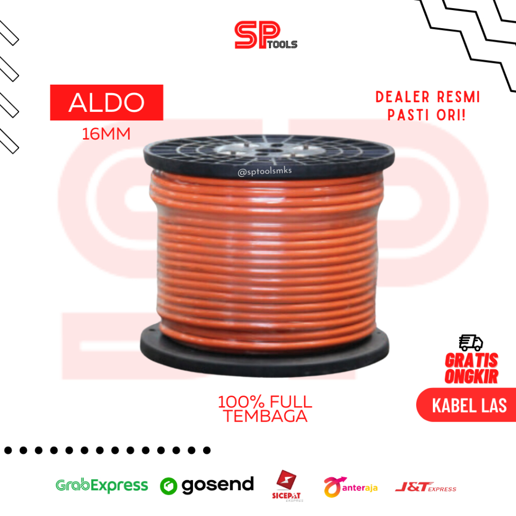 Jual KABEL LAS 16MM 16 MM FULL TEMBAGA ORANGE ALDO 1 ROLL 100 METER ...