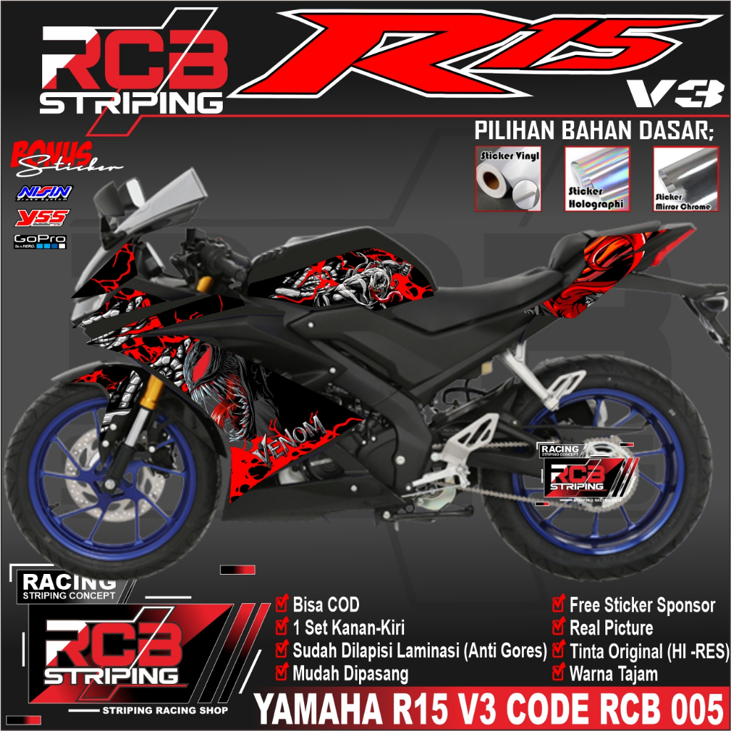 Jual STRIPING VARIASI YAMAHA R15 V3 DESAIN VENOM/ STICKER LIST YAMAHA R15 V3 RCB 005 | Shopee ...