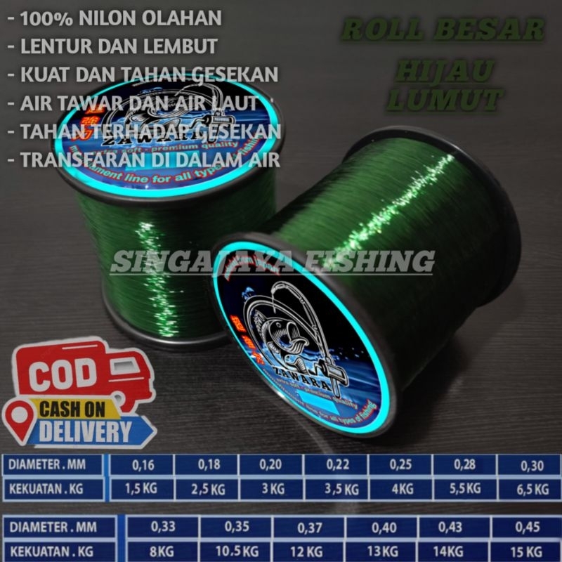 Jual Senar pancing kecil super kuat anti keriting ZAWARA warna HIJAU ...