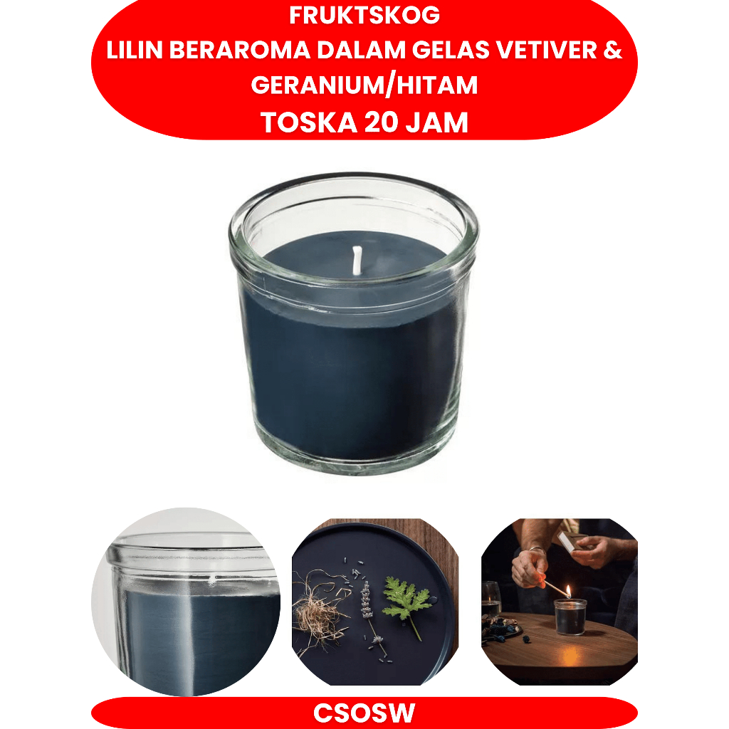 Jual Lilin beraroma dalam gelas vetiver & geranium/hitam-toska 20 jam ...