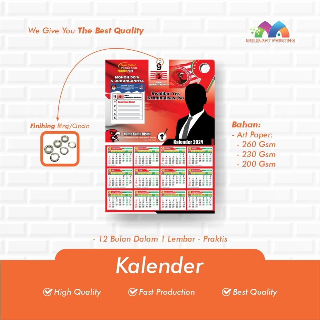 Jual CETAK KALENDER DINDING PARTAI 2024 CUSTOM | Shopee Indonesia