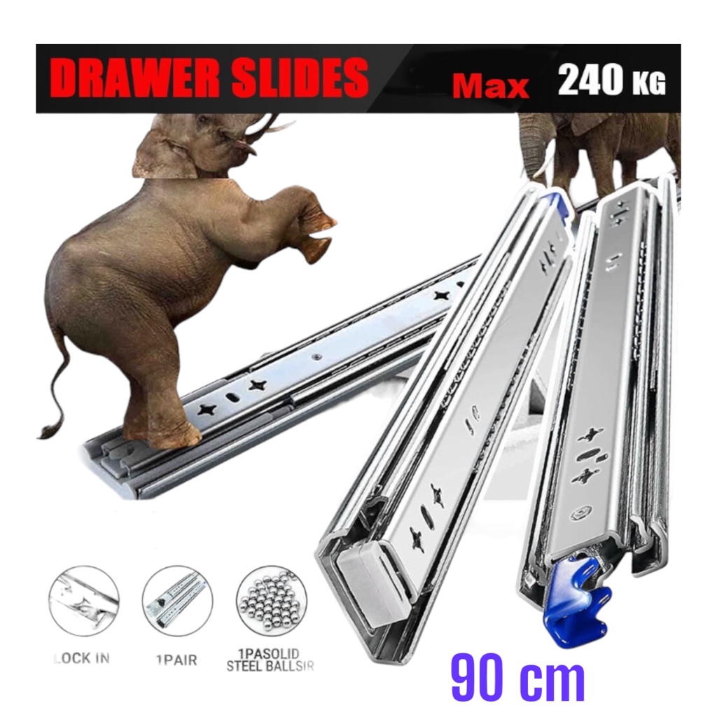 Jual Heavy Duty Drawer Slide With Lock Rel Laci kunci 100 cm 240kg ...