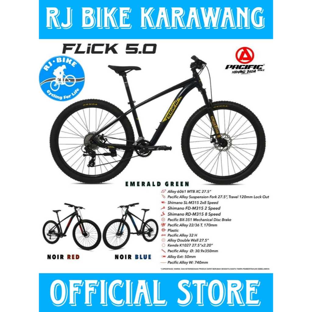 Jual SEPEDA GUNUNG PACIFIC 27.5 INCH MTB FLICK 5.0 (2X8 MD) | Shopee ...