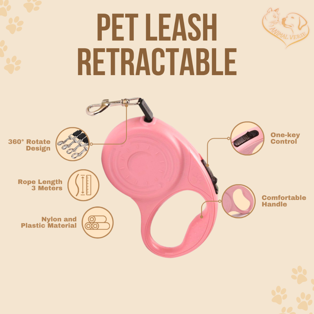Jual Pet Dog Lead Leash Harness 3M Tali Tuntun Anjing Automatic ...