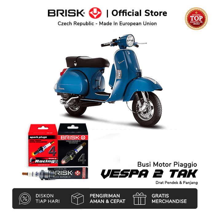 Jual Busi Motor Vespa 2 Tak Drat Panjang & Pendek BRISK | Shopee Indonesia