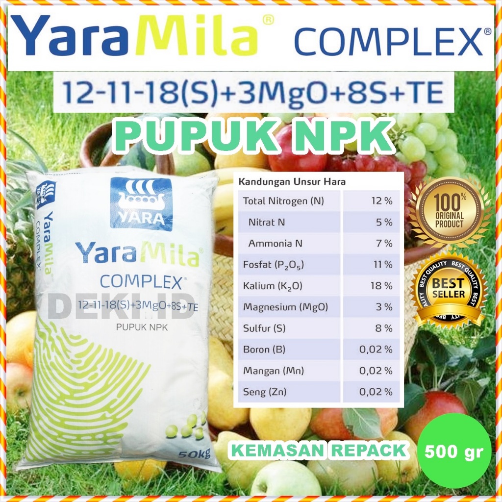 Jual YaraMila Complex 500 gr Repack Pupuk NPK Yara 12 11 18 S Kompleks Plus Magnesium Sulfur ...