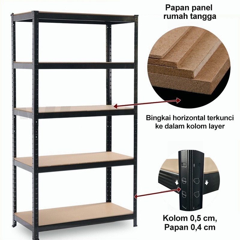 Jual Rak Besi Siku Lubang Rak 5 Susun 40* 90*180cm | Shopee Indonesia