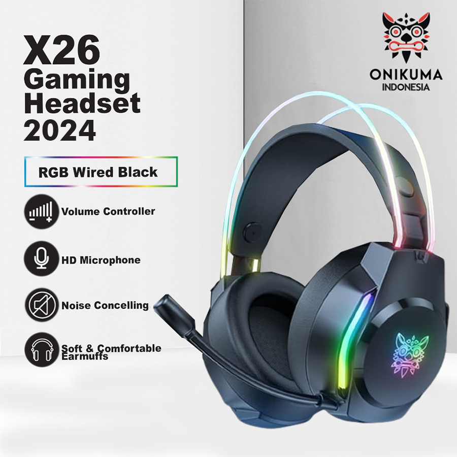 Jual ONIKUMA X26 Black Headphone Gaming RGB With Noise Reduction Original - Headset Gaming New ...