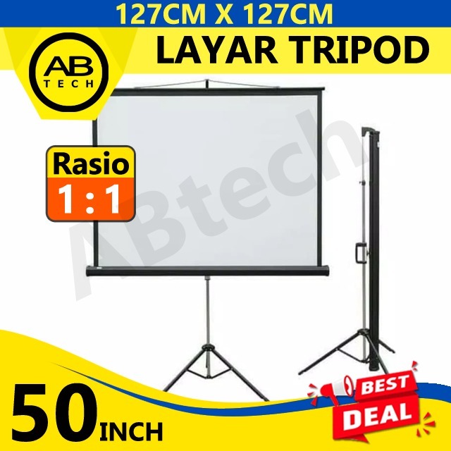 Jual Layar Proyektor Tripod 50" - Screen projector pakai kaki 50 inch ...