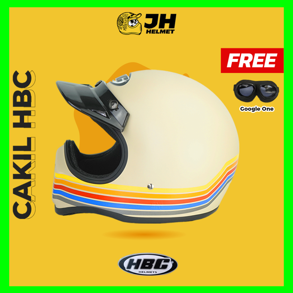 Jual Helm Cakil HBC Strip Cream Doff + FREE GOGGLE | Original 100% ...