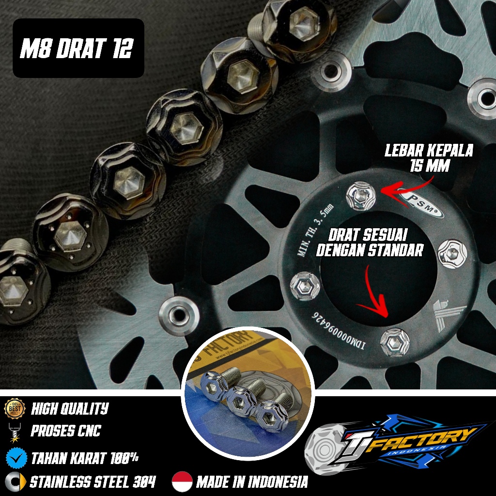 Jual Baut Stainless CNC Drat 12 M8 Slim Untuk Cakram Disk Kaliper By TJ Factory Handmade Probolt ...