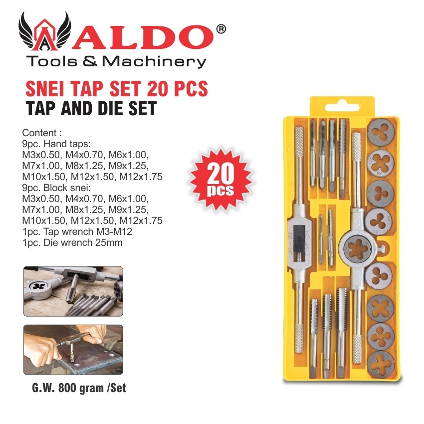 Jual SNEI TAP SET 20 PCS HSS / PEMBUAT ULIR DRAT SET / HAND TAP & DIE ...