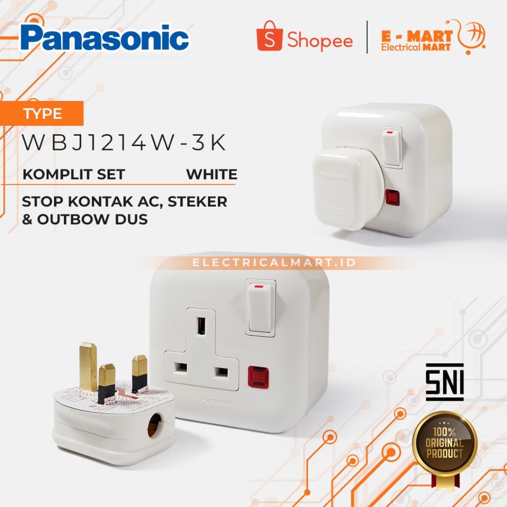 Jual PANASONIC STOP KONTAK AC KOMPLIT SET WHITE WBJ1214W-3K | Shopee ...