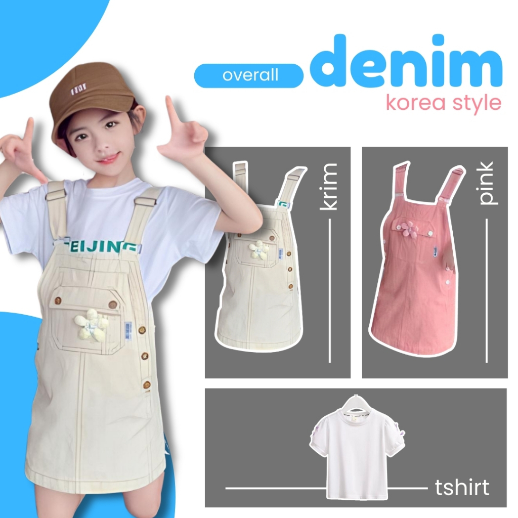 Jual HOOBABY 2-12 Tahun Baju Overall Bunga Anak Denim Jeans Flowers Rok ...