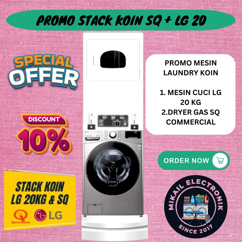 Jual MESIN LAUNDRY KOIN STACK WASHER LG 20KG DRYER SPEED QUEEN PINTU KACA STACK | Shopee Indonesia