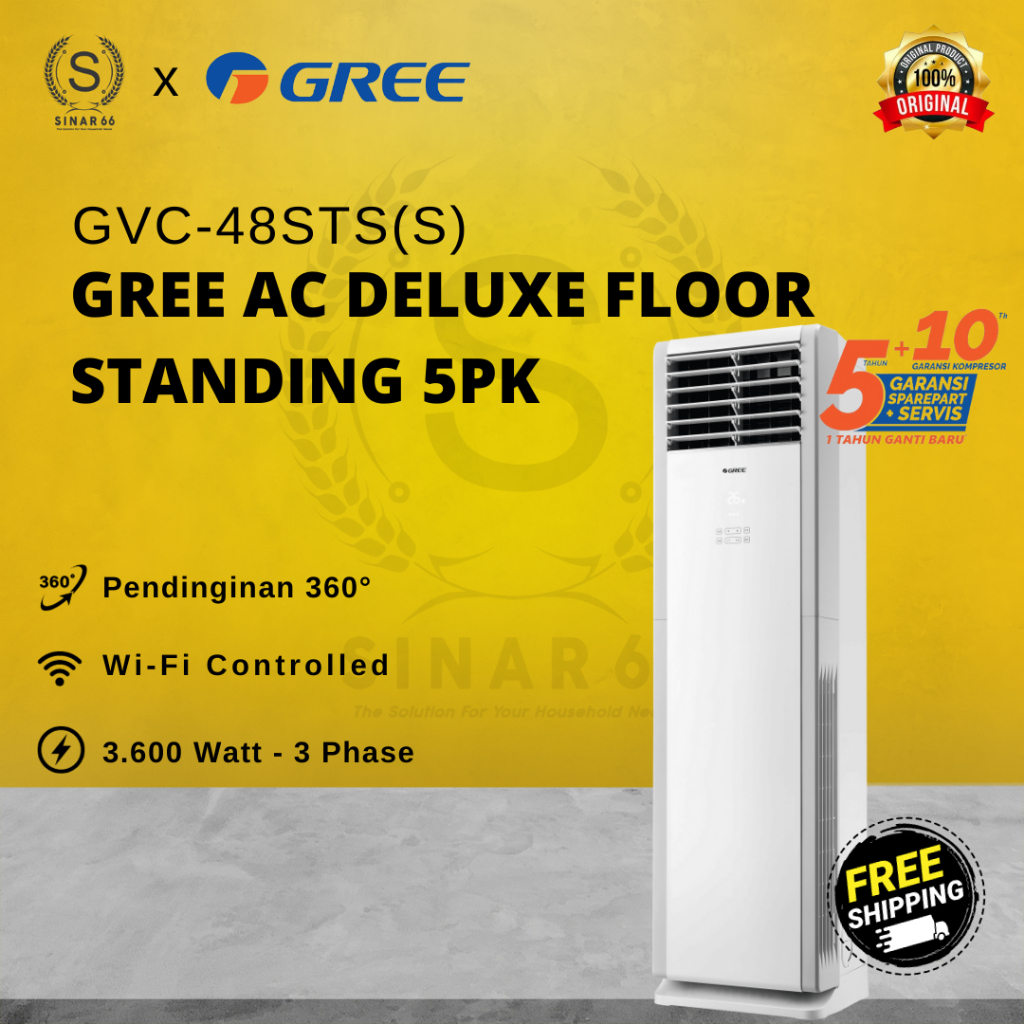 Jual GREE ECO AC DELUXE FLOOR STANDING STS SERIES 5 PK 3 PHASE GVC-48STS(S) | Shopee Indonesia