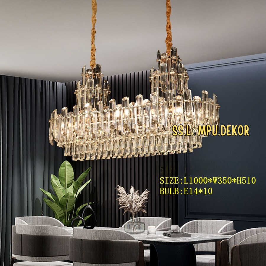 Jual Lampu Gantung Kristal Island Pantry Meja Makan 1 Meter Mewah Minimalis | Shopee Indonesia