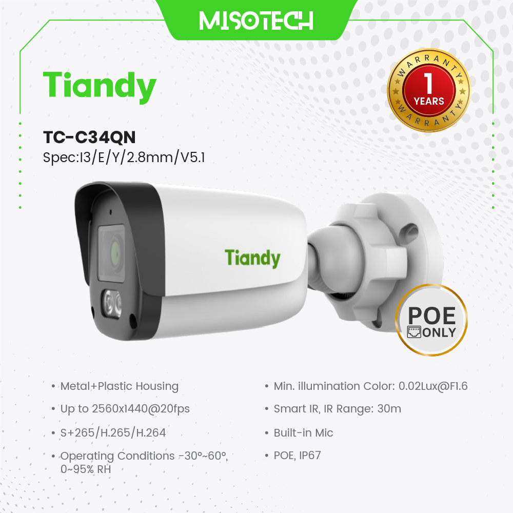 Jual Kamera CCTV Tiandy TC-C34QN 4MP IP Outdoor PoE IP67 Audio Spark ...
