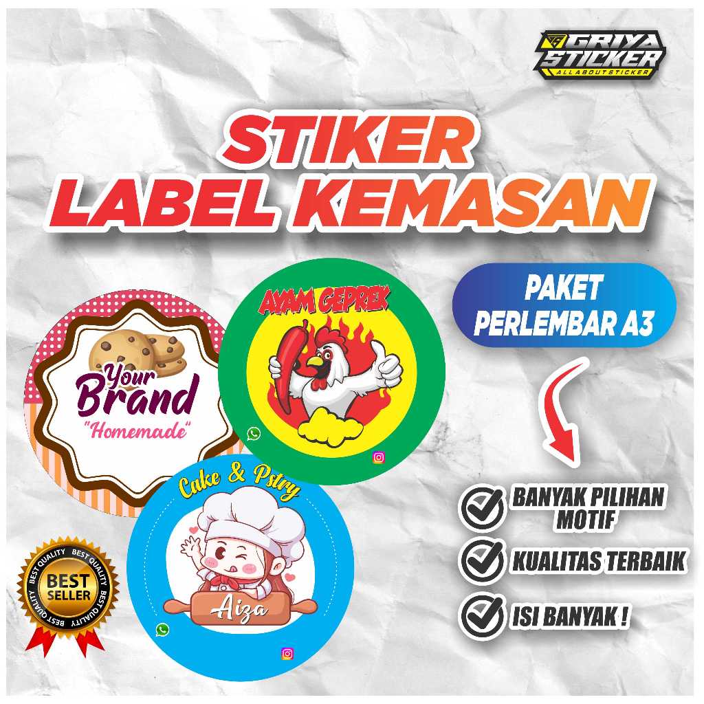 Jual Cetak Sticker Label Kemasan Makanan lembaran A3 | Sticker Logo ...