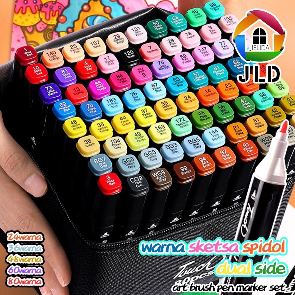 Jual JieLiDa Spidol Warna Stabilo Touch 24/36/48/60/80 Warna Dual Side ...