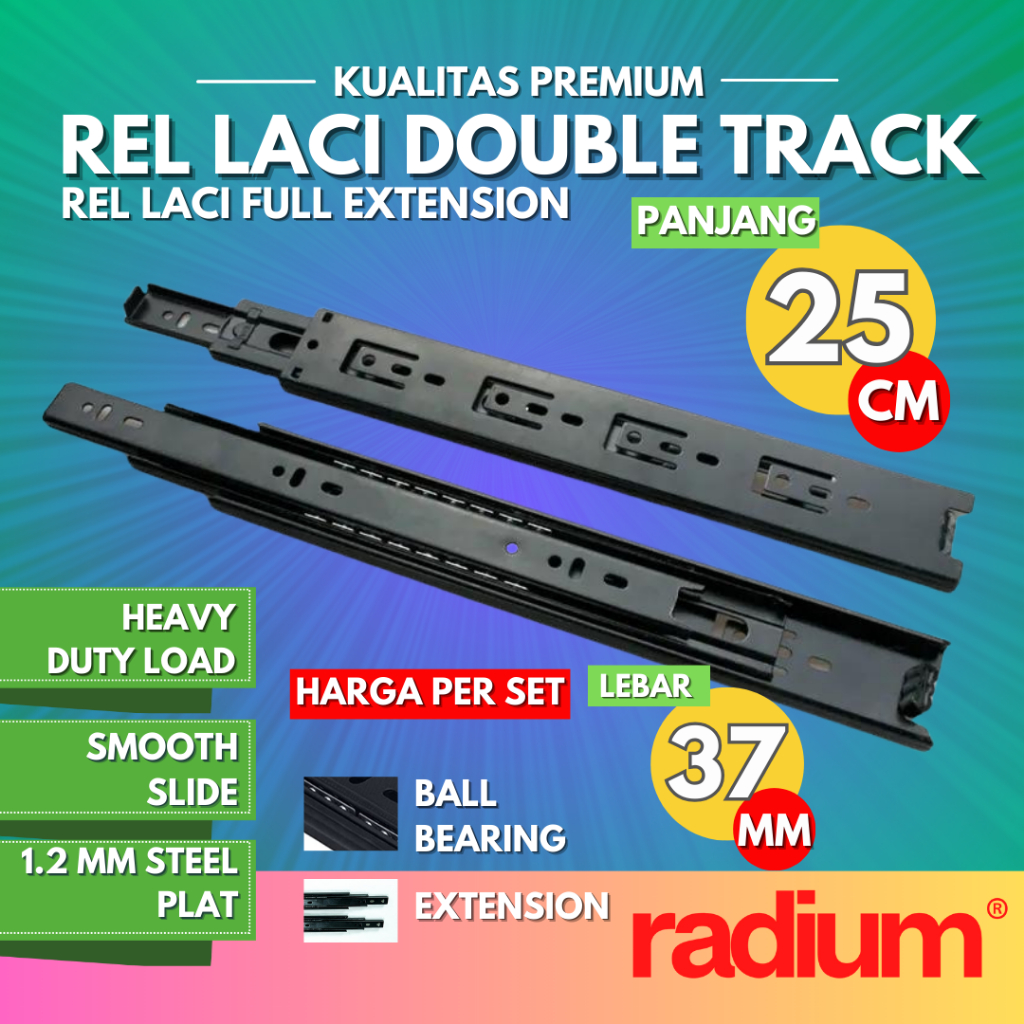 Jual Rel laci lemari Double Track 25 cm FE 37 RADIUM Full Extension ...