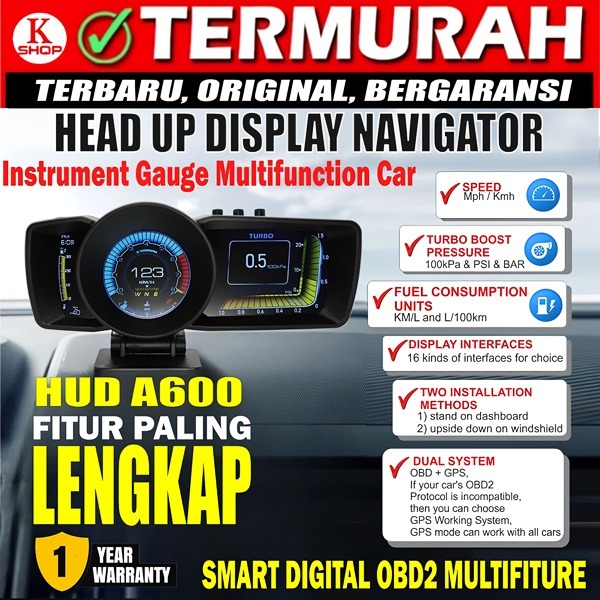 Jual Pengukur Otomatis A600 HUD GPS + Sistem OBD, Speedometer Komputer ...