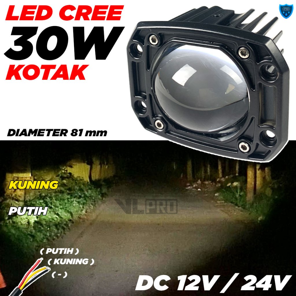 Jual Lampu LED Tembak 30W Kotak Square Cree 3 Inch DC 12V 24V Putih ...