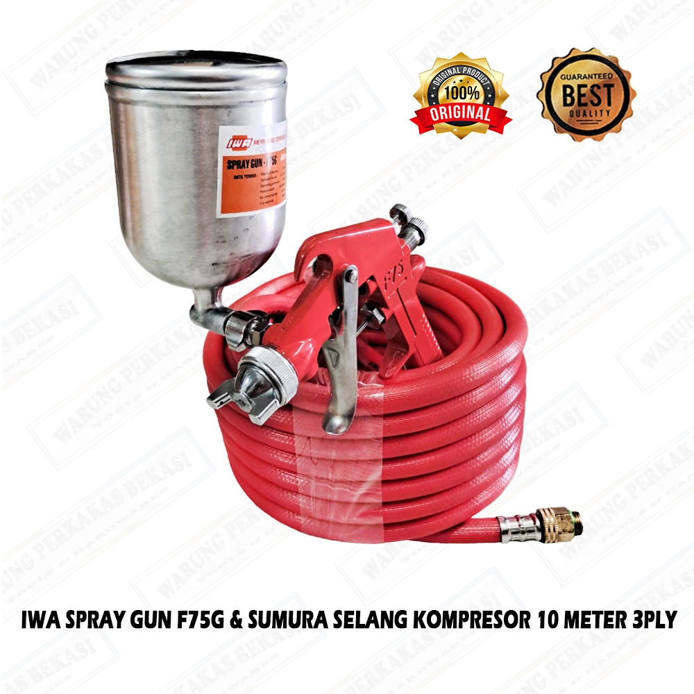 Jual MURAH IWA Alat Semprot Cat Spray Gun F75G Tabung Atas 400Ml Set ...