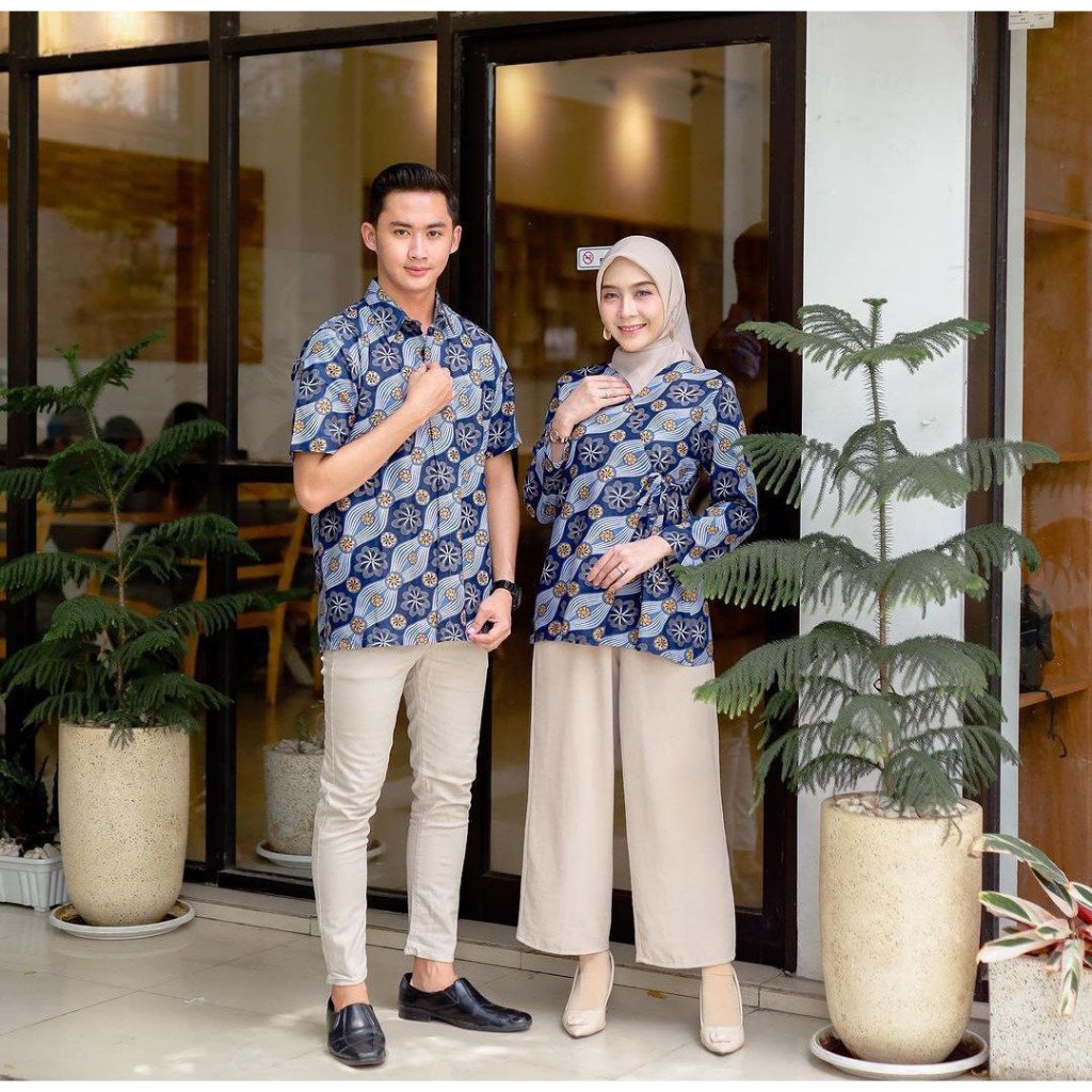 Jual Benang Raja Batik Couple Pria Wanita Katun Motif Bunga Gangsing ...