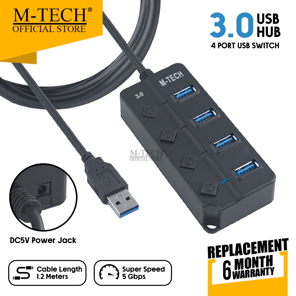 Jual MTECH USB HUB 3.0 High Speed 4 Port Komputer Laptop Kabel 1.2 ...