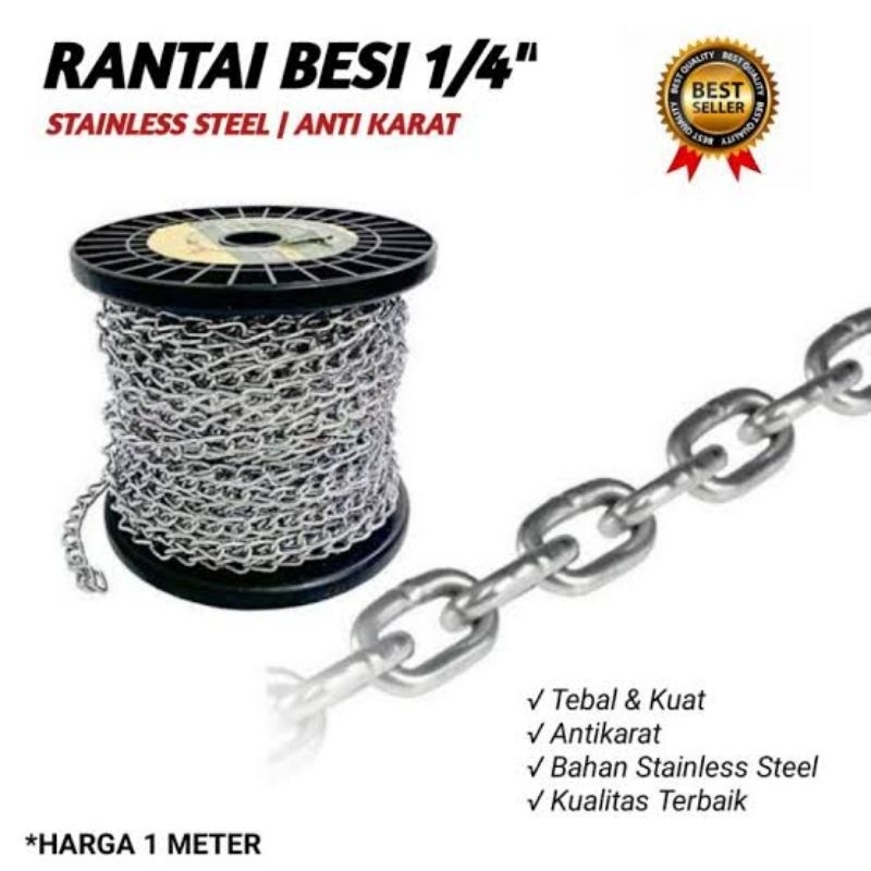 Jual Rantai Besi 1/4" Stainles Steel Rantai Kapal Tebal 6mm Kuat Anti ...