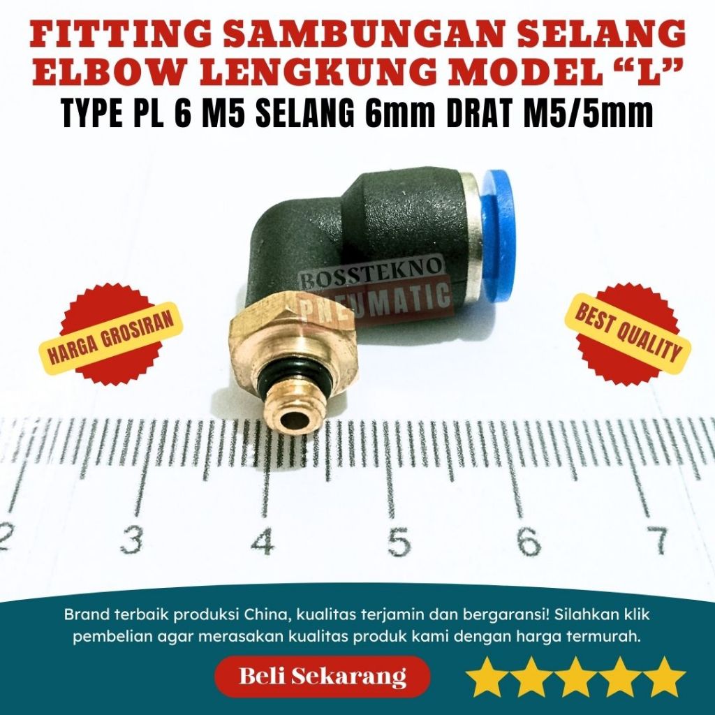 Jual FITTING PL 6 M5 PNEUMATIC SAMBUNGAN SELANG PU NEPEL PL 6 M5 UKURAN ...