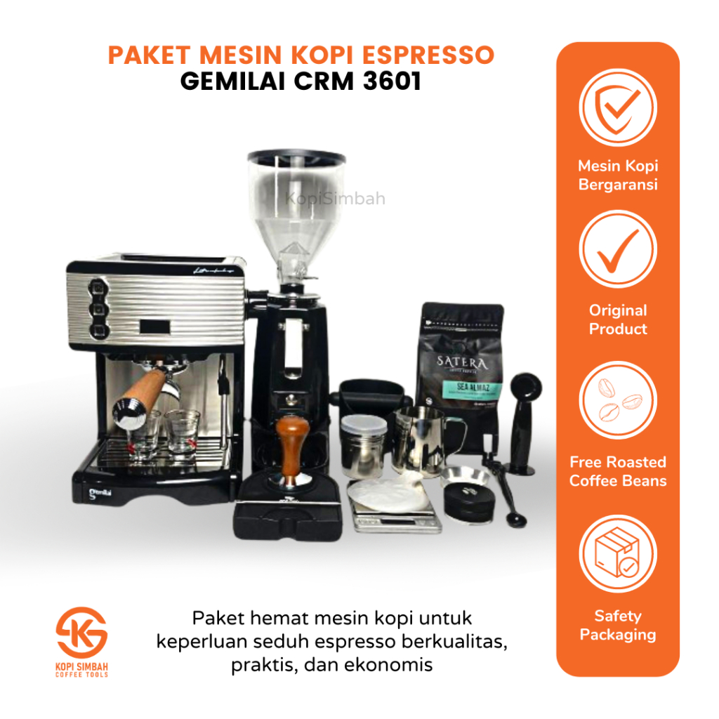 Jual Paket Mesin Kopi Espresso Gemilai CRM 3601 With Coffee Grinder Alat Seduh Pembuat Espreso ...