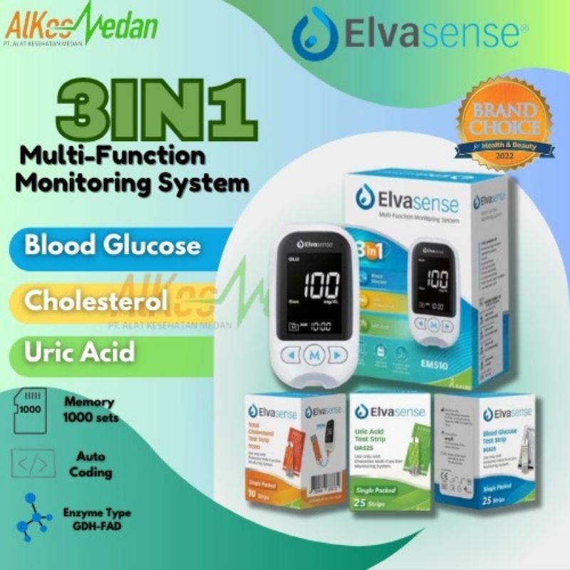 Jual ALAT CEK 3IN1 GULA DARAH KOLESTROL ASAM URAT EMS10 ELVASENSE by ...